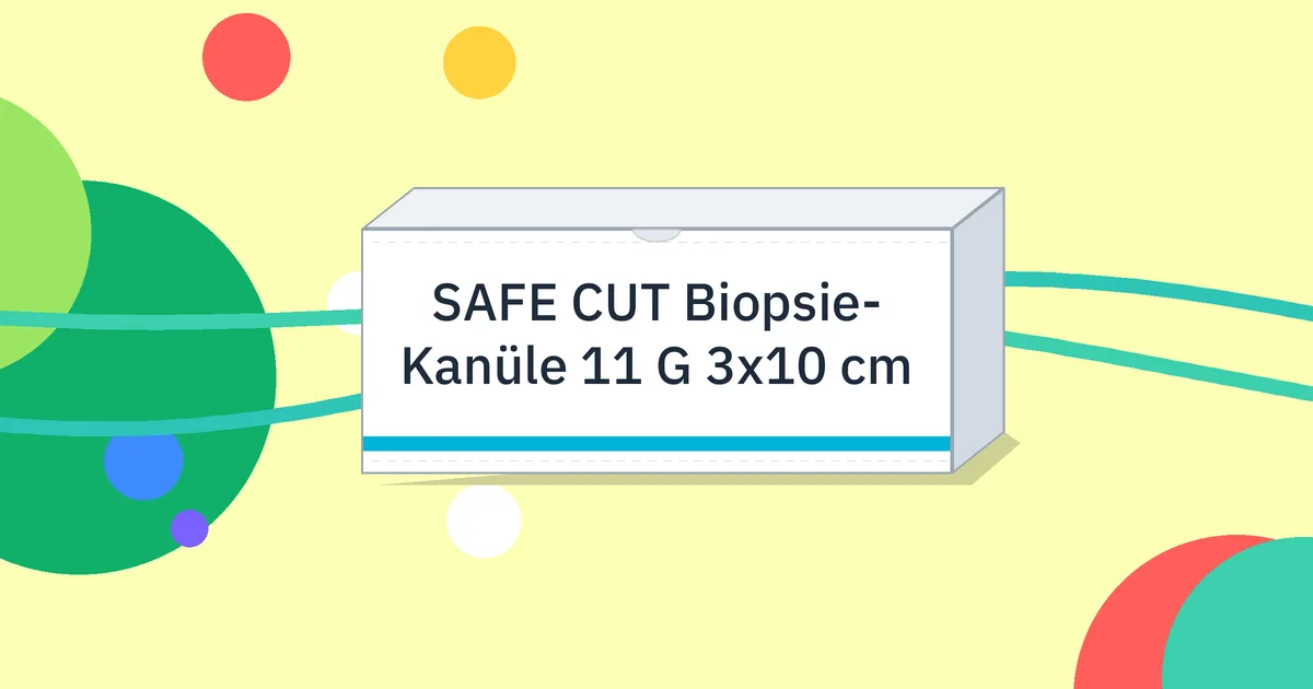 Symbolbild: Packung mit der Aufschrift SAFE CUT Biopsie-Kanüle 11 G 3x10 cm (PZN 20085777) – Verfügbarkeit und Bezug in Apotheken in Frankfurt am Main