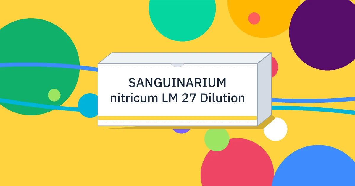 Symbolbild: Packung mit der Aufschrift SANGUINARIUM nitricum LM 27 Dilution (PZN 13181894) – Verfügbarkeit und Bezug in Apotheken in Frankfurt am Main