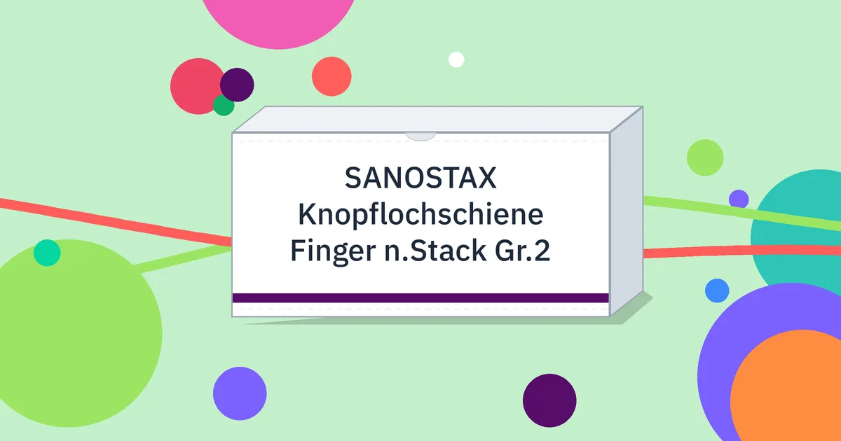 Symbolbild: Packung mit der Aufschrift SANOSTAX Knopflochschiene Finger n.Stack Gr.2 (PZN 16000048) – Verfügbarkeit und Bezug in Apotheken in Frankfurt am Main