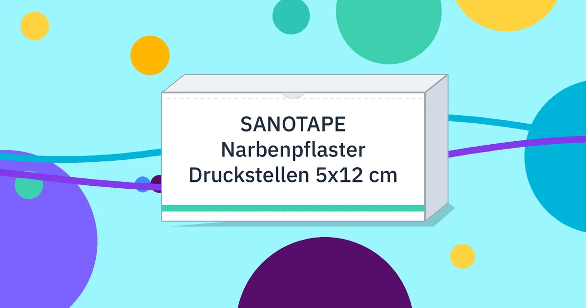Symbolbild: Packung mit der Aufschrift SANOTAPE Narbenpflaster Druckstellen 5x12 cm (PZN 20223239) – Verfügbarkeit und Bezug in Apotheken in Frankfurt am Main