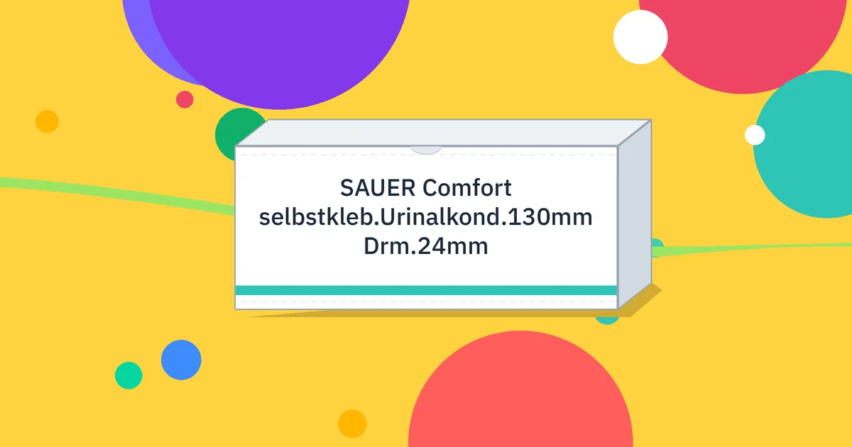 Symbolbild: Packung mit der Aufschrift SAUER Comfort selbstkleb.Urinalkond.130mm Drm.24mm (PZN 00464202) – Verfügbarkeit und Bezug in Apotheken in Frankfurt am Main