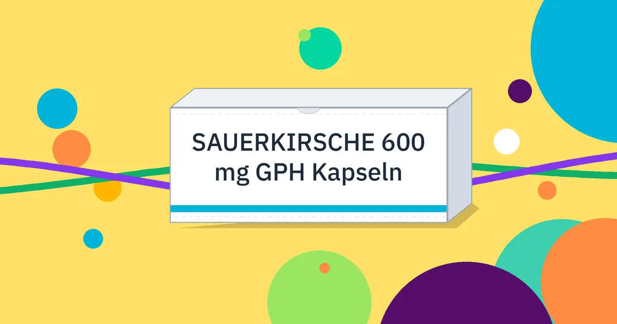 Symbolbild: Packung mit der Aufschrift SAUERKIRSCHE 600 mg GPH Kapseln (PZN 20857286) – Verfügbarkeit und Bezug in Apotheken in Frankfurt am Main