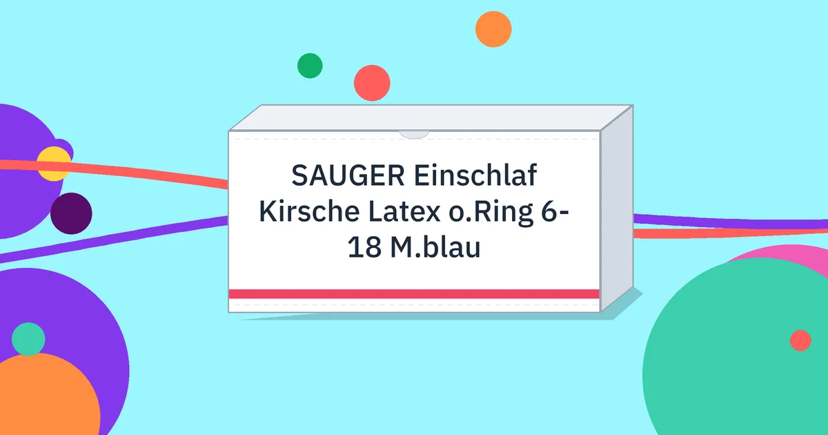 Symbolbild: Packung mit der Aufschrift SAUGER Einschlaf Kirsche Latex o.Ring 6-18 M.blau (PZN 09475271) – Verfügbarkeit und Bezug in Apotheken in Frankfurt am Main