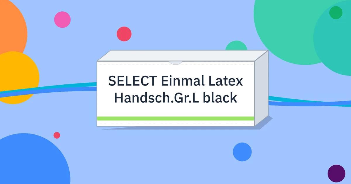Symbolbild: Packung mit der Aufschrift SELECT Einmal Latex Handsch.Gr.L black (PZN 05555599) – Verfügbarkeit und Bezug in Apotheken in Frankfurt am Main
