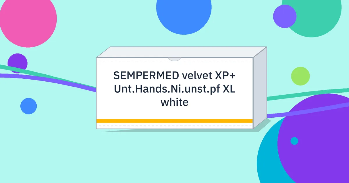 Symbolbild: Packung mit der Aufschrift SEMPERMED velvet XP+ Unt.Hands.Ni.unst.pf XL white (PZN 20893862) – Verfügbarkeit und Bezug in Apotheken in Frankfurt am Main