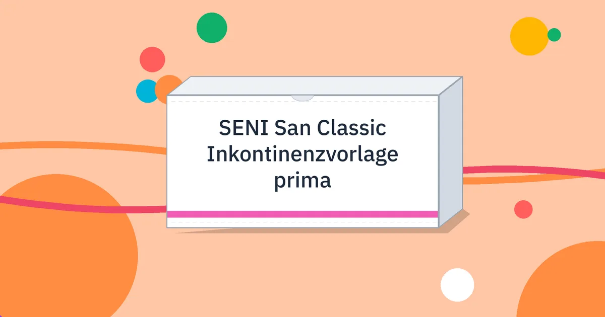 Symbolbild: Packung mit der Aufschrift SENI San Classic Inkontinenzvorlage prima (PZN 18678412) – Verfügbarkeit und Bezug in Apotheken in Frankfurt am Main
