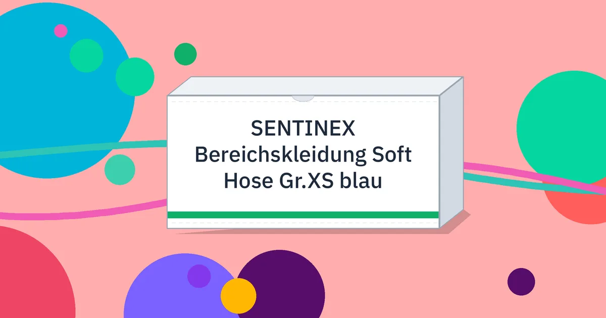 Symbolbild: Packung mit der Aufschrift SENTINEX Bereichskleidung Soft Hose Gr.XS blau (PZN 09737386) – Verfügbarkeit und Bezug in Apotheken in Frankfurt am Main