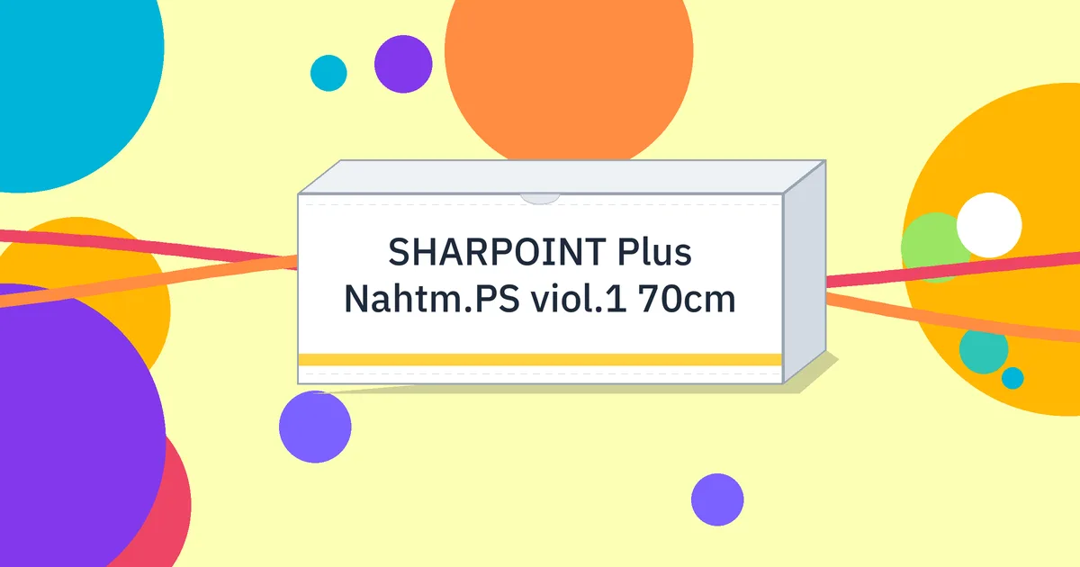 Symbolbild: Packung mit der Aufschrift SHARPOINT Plus Nahtm.PS viol.1 70cm (PZN 17995263) – Verfügbarkeit und Bezug in Apotheken in Frankfurt am Main