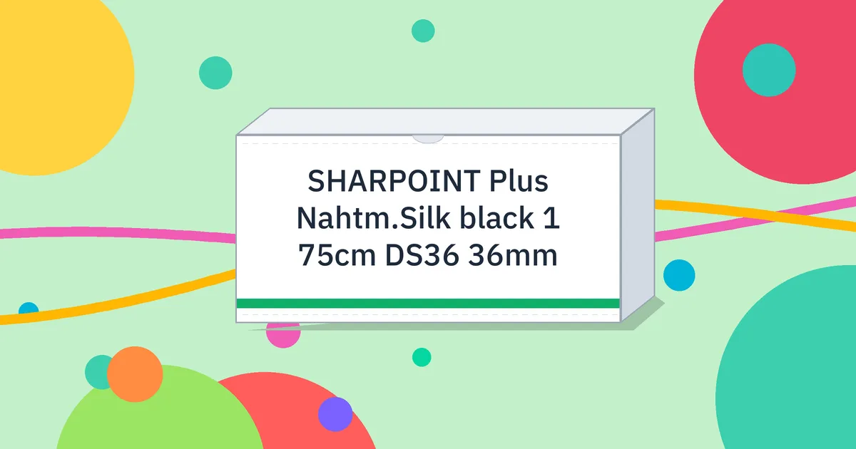 Symbolbild: Packung mit der Aufschrift SHARPOINT Plus Nahtm.Silk black 1 75cm DS36 36mm (PZN 17994789) – Verfügbarkeit und Bezug in Apotheken in Frankfurt am Main