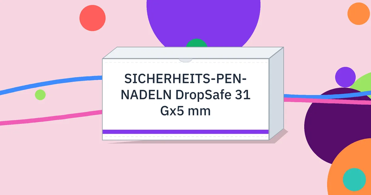 Symbolbild: Packung mit der Aufschrift SICHERHEITS-PEN-NADELN DropSafe 31 Gx5 mm (PZN 20611467) – Verfügbarkeit und Bezug in Apotheken in Frankfurt am Main