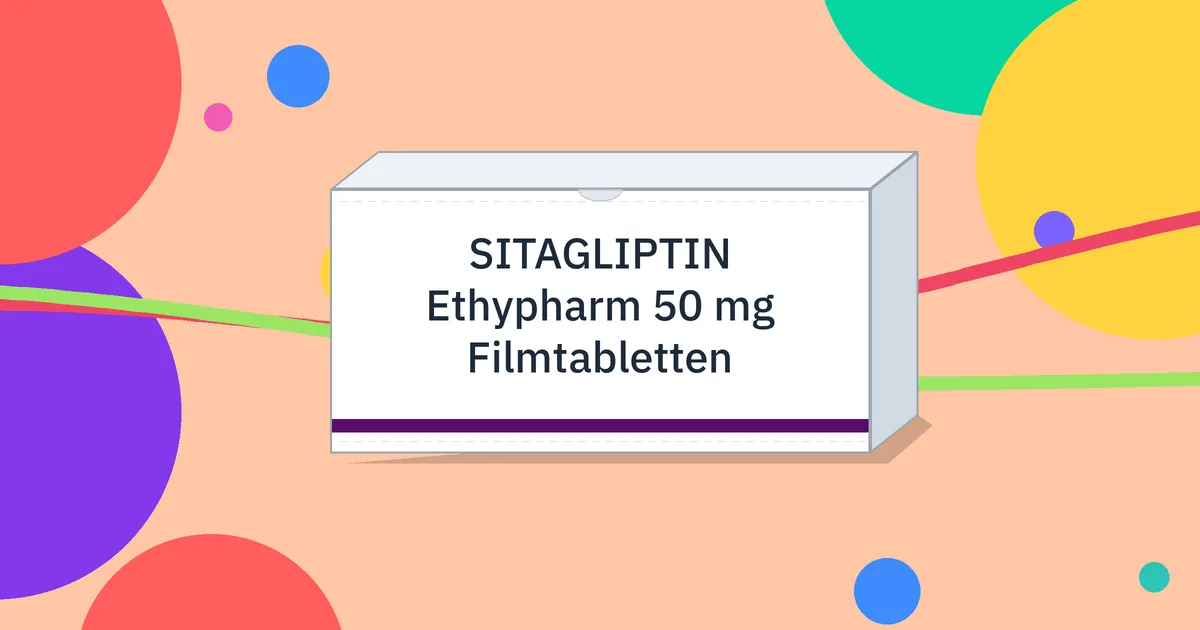 Symbolbild: Packung mit der Aufschrift SITAGLIPTIN Ethypharm 50 mg Filmtabletten (PZN 18191584) – Verfügbarkeit und Bezug in Apotheken in Frankfurt am Main