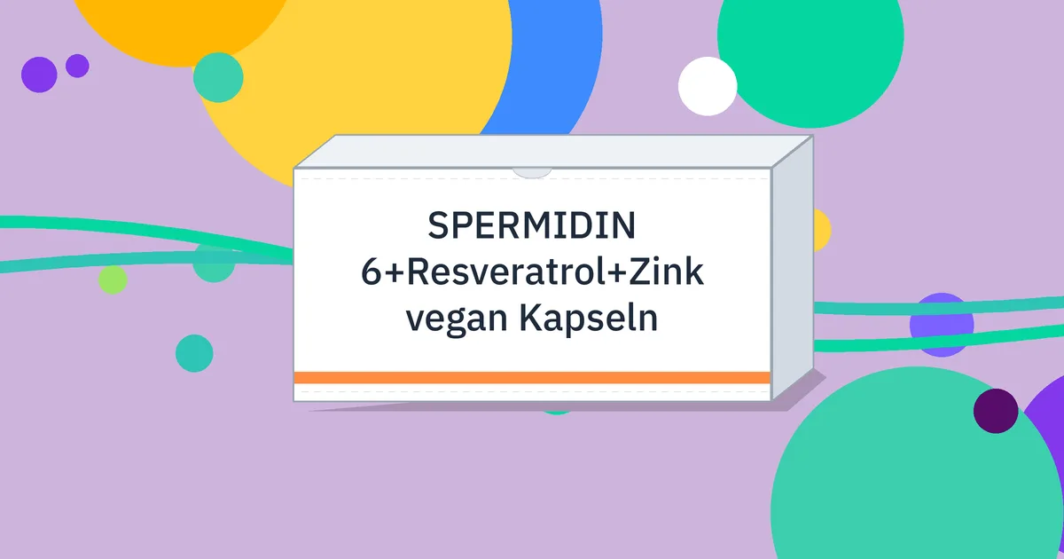 Symbolbild: Packung mit der Aufschrift SPERMIDIN 6+Resveratrol+Zink vegan Kapseln (PZN 18815464) – Verfügbarkeit und Bezug in Apotheken in Frankfurt am Main