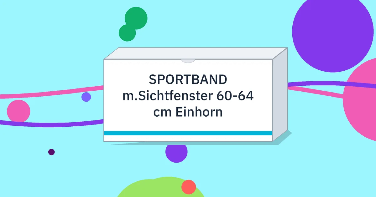 Symbolbild: Packung mit der Aufschrift SPORTBAND m.Sichtfenster 60-64 cm Einhorn (PZN 17837239) – Verfügbarkeit und Bezug in Apotheken in Frankfurt am Main