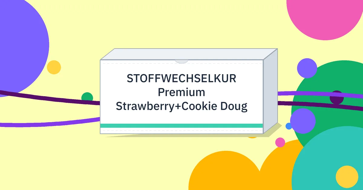 Symbolbild: Packung mit der Aufschrift STOFFWECHSELKUR Premium Strawberry+Cookie Doug (PZN 14044461) – Verfügbarkeit und Bezug in Apotheken in Frankfurt am Main