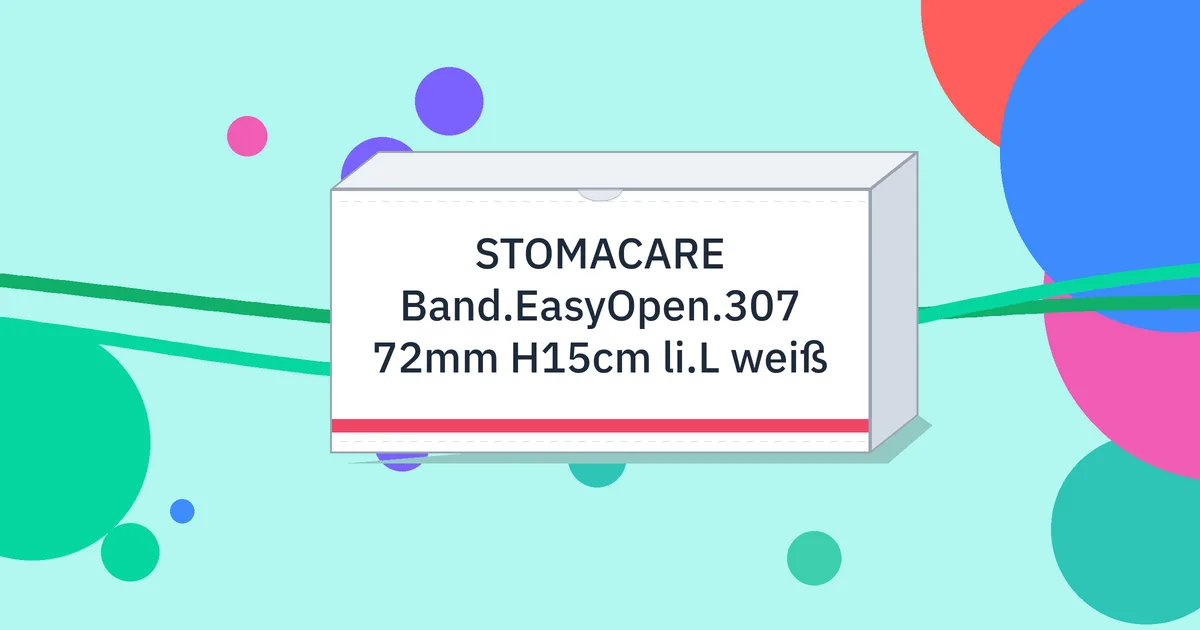 Symbolbild: Packung mit der Aufschrift STOMACARE Band.EasyOpen.307 72mm H15cm li.L weiß (PZN 07665518) – Verfügbarkeit und Bezug in Apotheken in Frankfurt am Main
