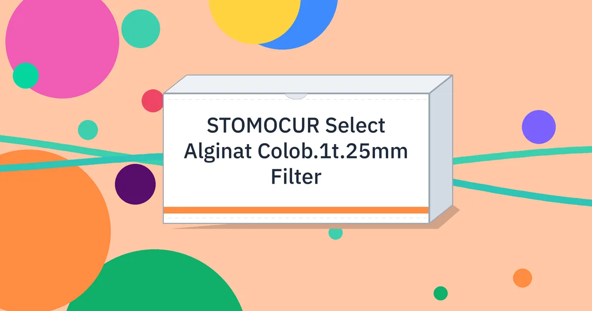 Symbolbild: Packung mit der Aufschrift STOMOCUR Select Alginat Colob.1t.25mm Filter (PZN 18239061) – Verfügbarkeit und Bezug in Apotheken in Frankfurt am Main