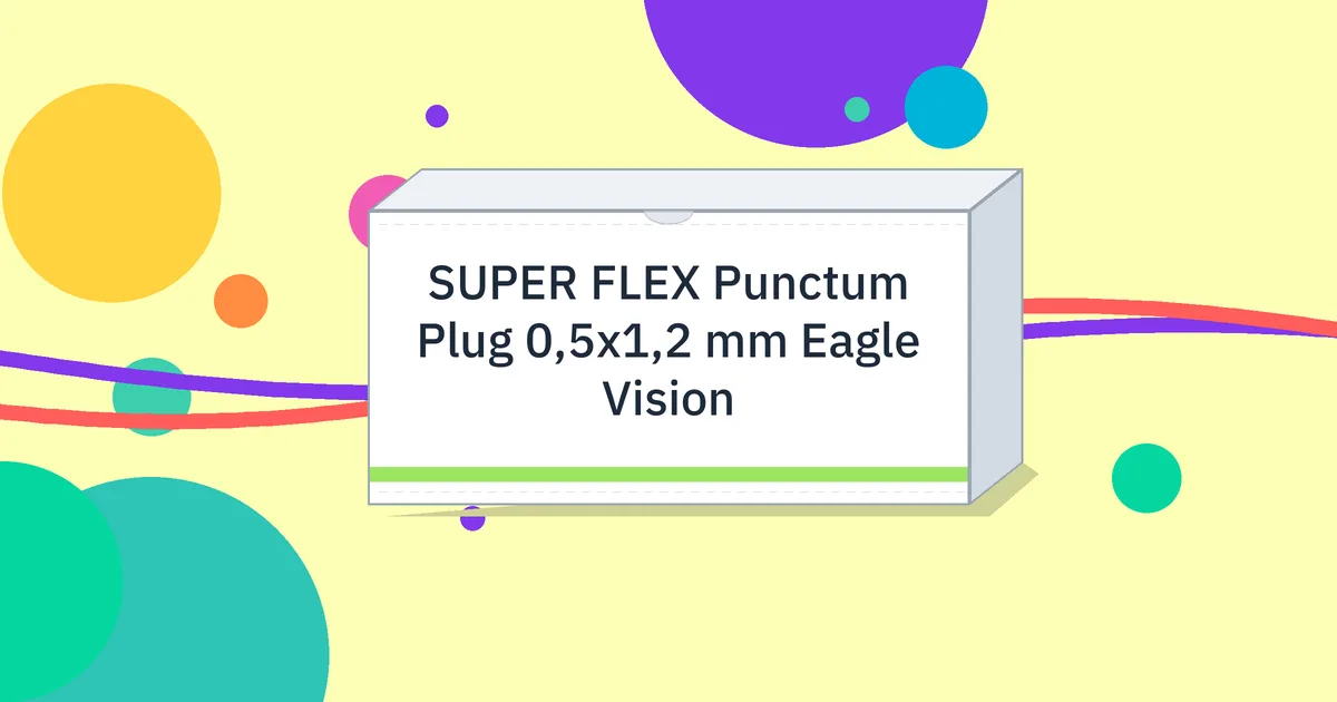 Symbolbild: Packung mit der Aufschrift SUPER FLEX Punctum Plug 0,5x1,2 mm Eagle Vision (PZN 10929286) – Verfügbarkeit und Bezug in Apotheken in Frankfurt am Main