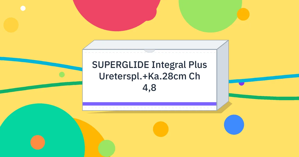 Symbolbild: Packung mit der Aufschrift SUPERGLIDE Integral Plus Ureterspl.+Ka.28cm Ch 4,8 (PZN 12424716) – Verfügbarkeit und Bezug in Apotheken in Frankfurt am Main