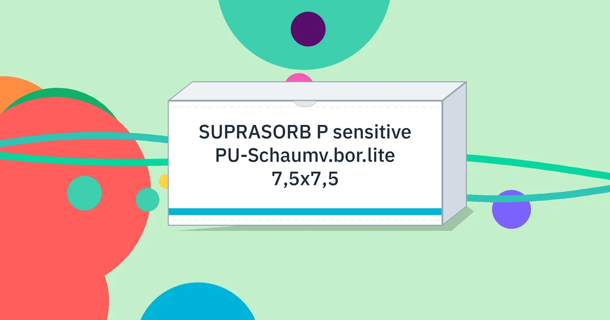Symbolbild: Packung mit der Aufschrift SUPRASORB P sensitive PU-Schaumv.bor.lite 7,5x7,5 (PZN 15814671) – Verfügbarkeit und Bezug in Apotheken in Frankfurt am Main