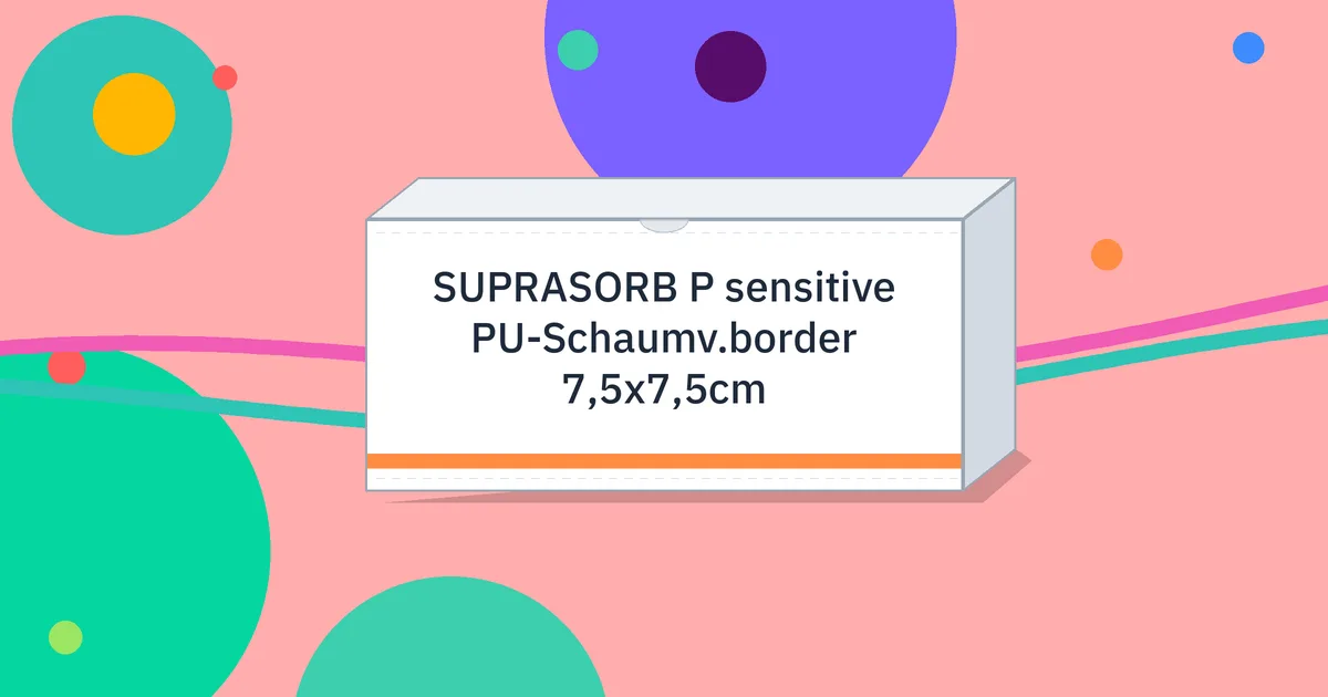 Symbolbild: Packung mit der Aufschrift SUPRASORB P sensitive PU-Schaumv.border 7,5x7,5cm (PZN 20611533) – Verfügbarkeit und Bezug in Apotheken in Frankfurt am Main