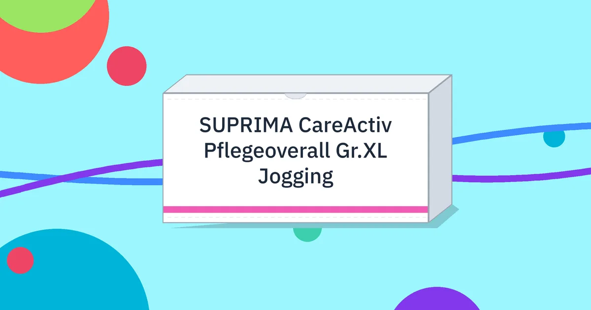 Symbolbild: Packung mit der Aufschrift SUPRIMA CareActiv Pflegeoverall Gr.XL Jogging (PZN 08628583) – Verfügbarkeit und Bezug in Apotheken in Frankfurt am Main
