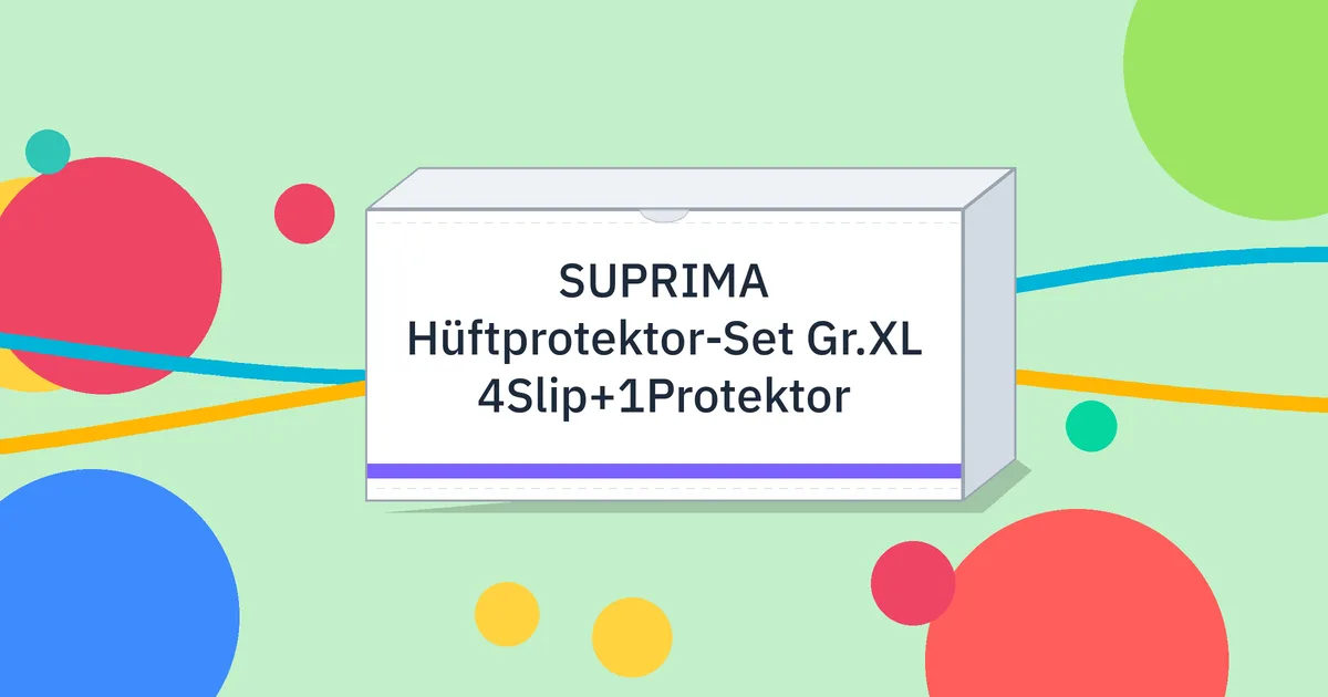 Symbolbild: Packung mit der Aufschrift SUPRIMA Hüftprotektor-Set Gr.XL 4Slip+1Protektor (PZN 07711460) – Verfügbarkeit und Bezug in Apotheken in Frankfurt am Main