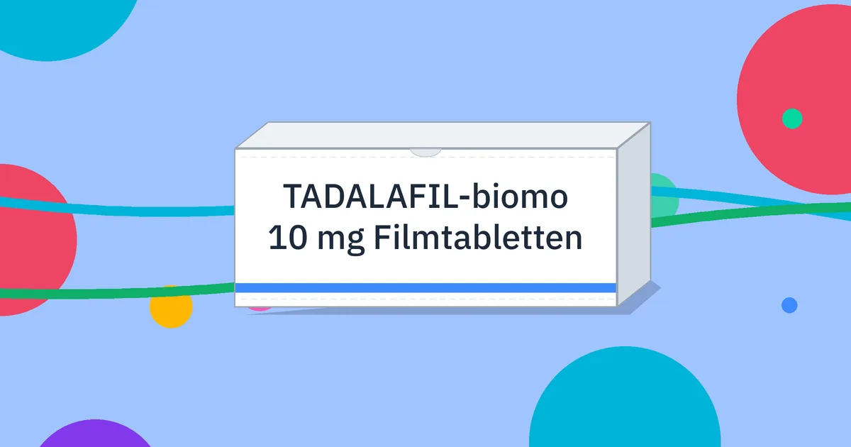 Symbolbild: Packung mit der Aufschrift TADALAFIL-biomo 10 mg Filmtabletten (PZN 18676637) – Verfügbarkeit und Bezug in Apotheken in Frankfurt am Main