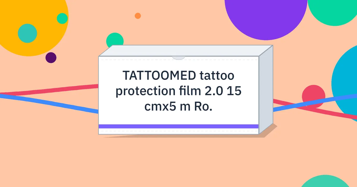 Symbolbild: Packung mit der Aufschrift TATTOOMED tattoo protection film 2.0 15 cmx5 m Ro. (PZN 12347950) – Verfügbarkeit und Bezug in Apotheken in Frankfurt am Main