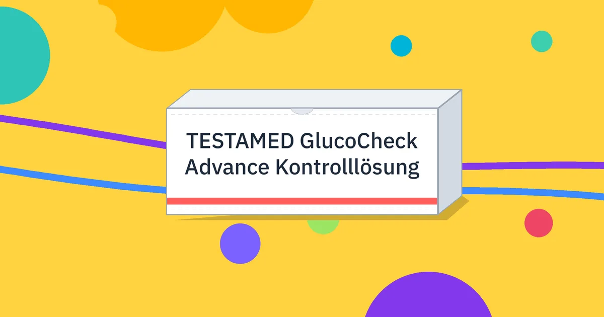 Symbolbild: Packung mit der Aufschrift TESTAMED GlucoCheck Advance Kontrolllösung (PZN 09672735) – Verfügbarkeit und Bezug in Apotheken in Frankfurt am Main
