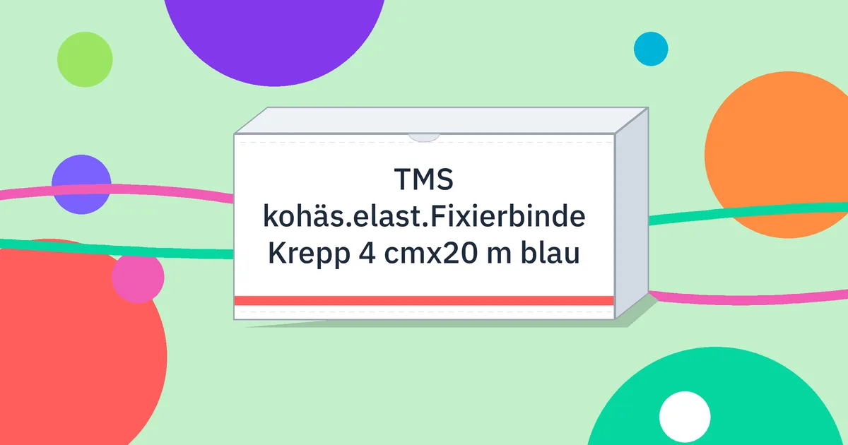 Symbolbild: Packung mit der Aufschrift TMS kohäs.elast.Fixierbinde Krepp 4 cmx20 m blau (PZN 18316459) – Verfügbarkeit und Bezug in Apotheken in Frankfurt am Main