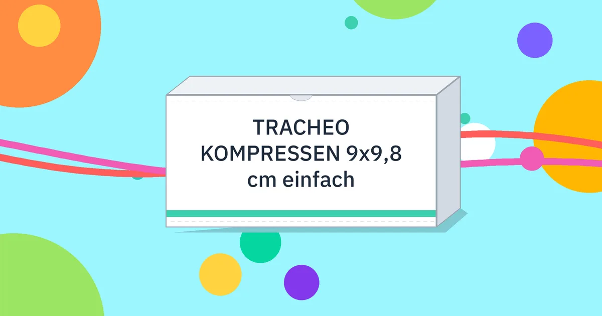 Symbolbild: Packung mit der Aufschrift TRACHEO KOMPRESSEN 9x9,8 cm einfach (PZN 14057512) – Verfügbarkeit und Bezug in Apotheken in Frankfurt am Main