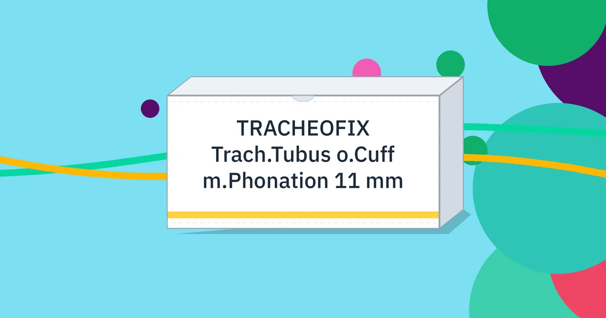 Symbolbild: Packung mit der Aufschrift TRACHEOFIX Trach.Tubus o.Cuff m.Phonation 11 mm (PZN 04164661) – Verfügbarkeit und Bezug in Apotheken in Frankfurt am Main
