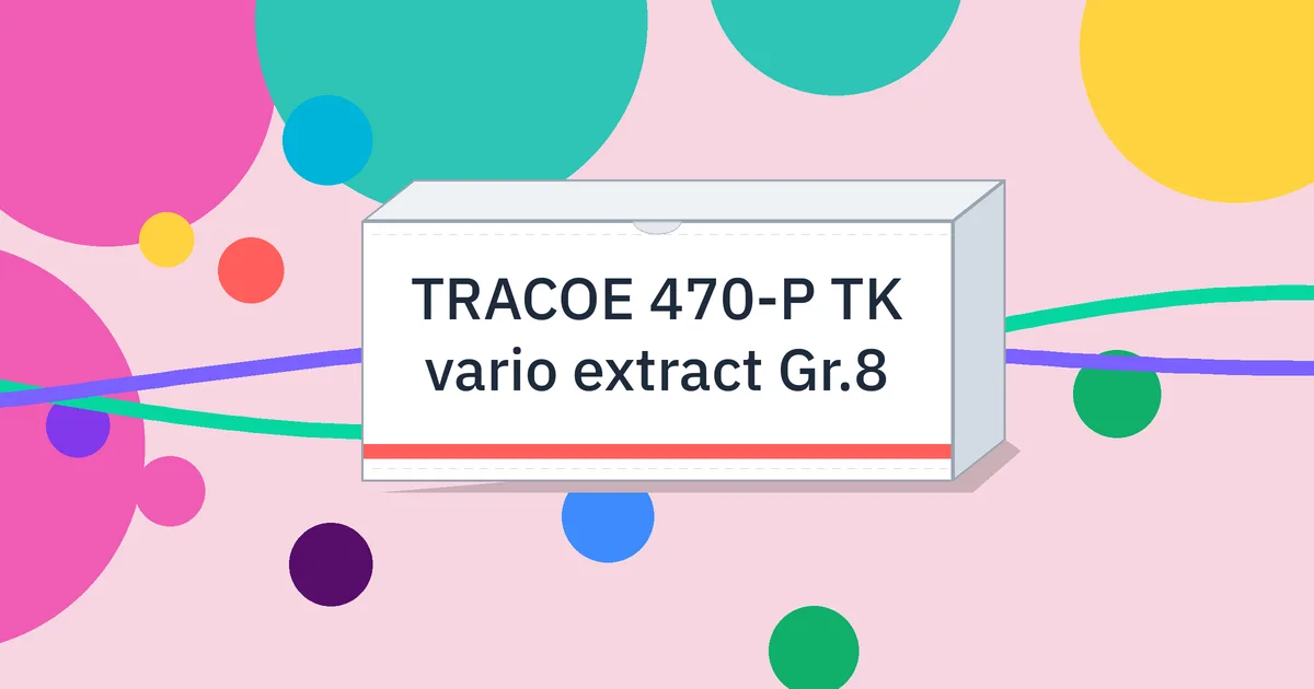 Symbolbild: Packung mit der Aufschrift TRACOE 470-P TK vario extract Gr.8 (PZN 06941330) – Verfügbarkeit und Bezug in Apotheken in Frankfurt am Main