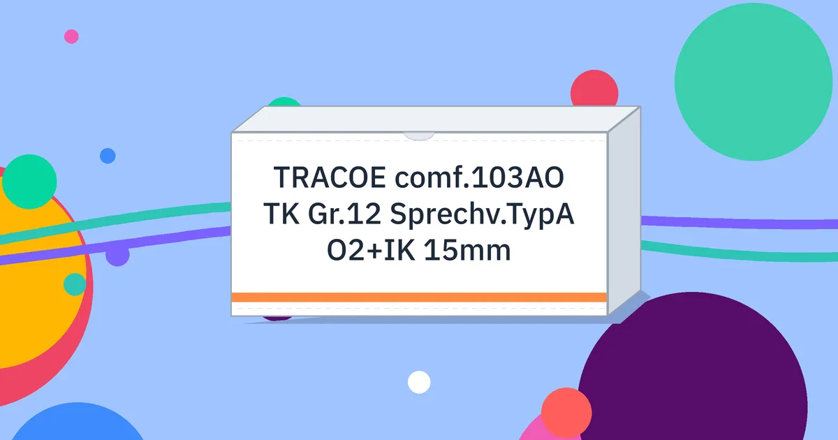 Symbolbild: Packung mit der Aufschrift TRACOE comf.103AO TK Gr.12 Sprechv.TypA O2+IK 15mm (PZN 18232633) – Verfügbarkeit und Bezug in Apotheken in Frankfurt am Main