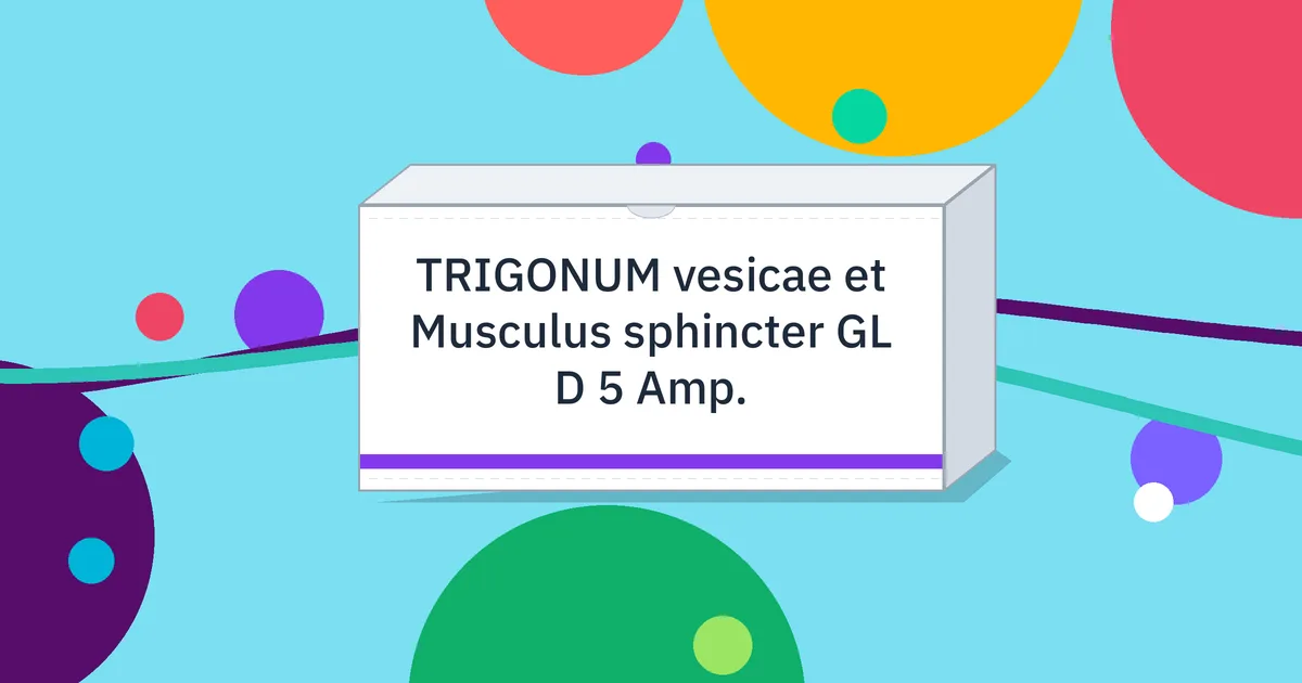 Symbolbild: Packung mit der Aufschrift TRIGONUM vesicae et Musculus sphincter GL D 5 Amp. (PZN 03661110) – Verfügbarkeit und Bezug in Apotheken in Frankfurt am Main