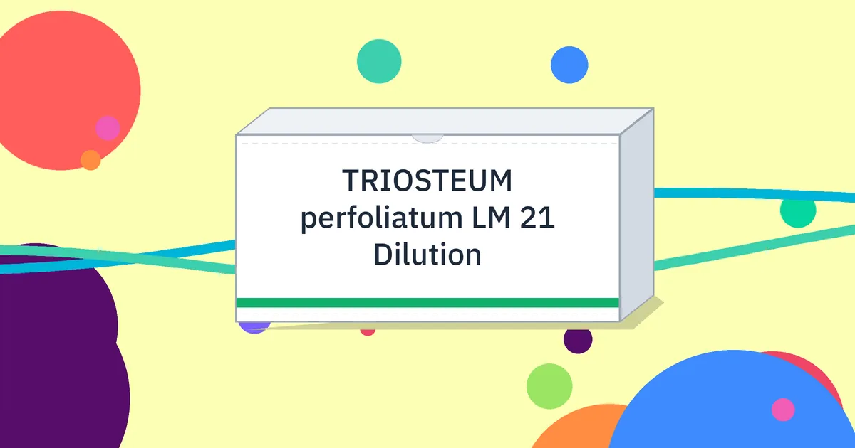 Symbolbild: Packung mit der Aufschrift TRIOSTEUM perfoliatum LM 21 Dilution (PZN 13227691) – Verfügbarkeit und Bezug in Apotheken in Frankfurt am Main