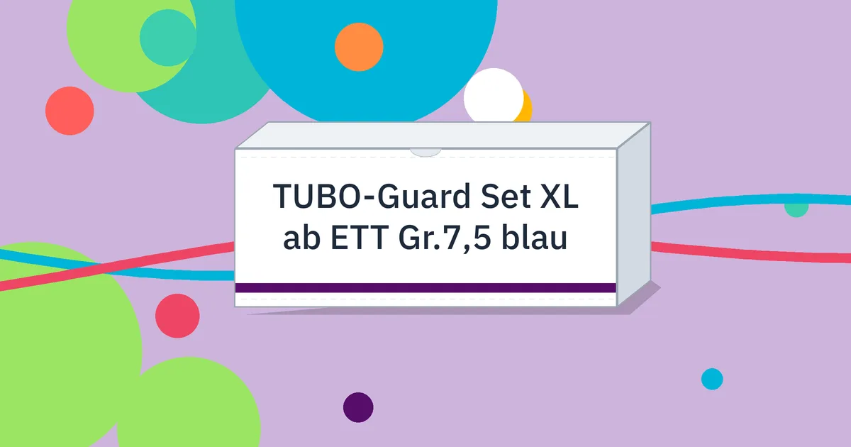 Symbolbild: Packung mit der Aufschrift TUBO-Guard Set XL ab ETT Gr.7,5 blau (PZN 18796057) – Verfügbarkeit und Bezug in Apotheken in Frankfurt am Main