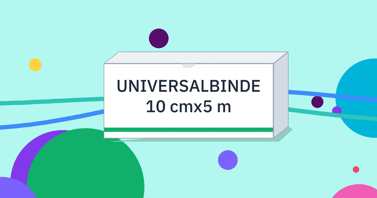 Symbolbild: Packung mit der Aufschrift UNIVERSALBINDE 10 cmx5 m (PZN 07095535) – Verfügbarkeit und Bezug in Apotheken in Frankfurt am Main