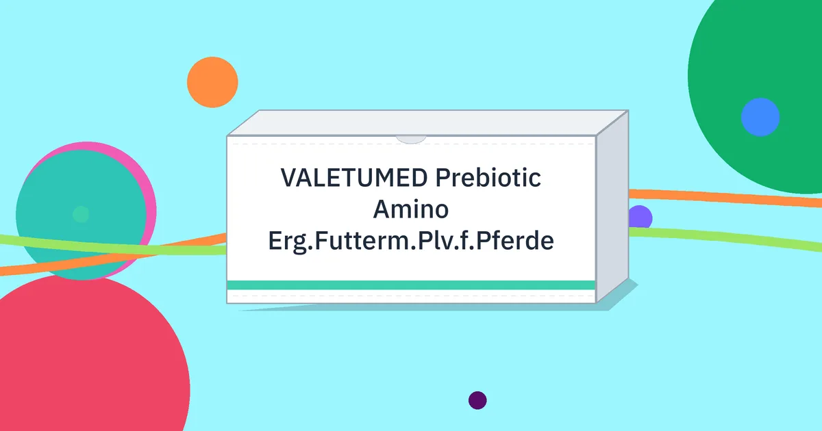 Symbolbild: Packung mit der Aufschrift VALETUMED Prebiotic Amino Erg.Futterm.Plv.f.Pferde (PZN 20189614) – Verfügbarkeit und Bezug in Apotheken in Frankfurt am Main