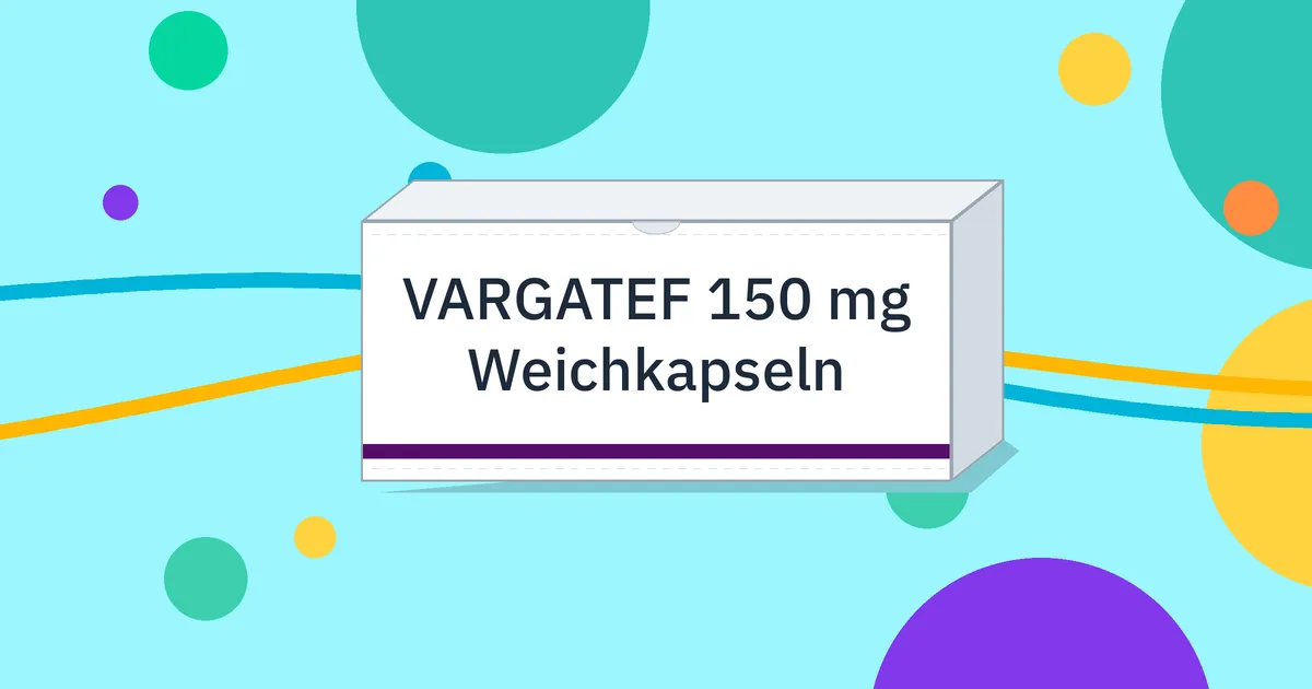 Symbolbild: Packung mit der Aufschrift VARGATEF 150 mg Weichkapseln (PZN 16939506) – Verfügbarkeit und Bezug in Apotheken in Frankfurt am Main