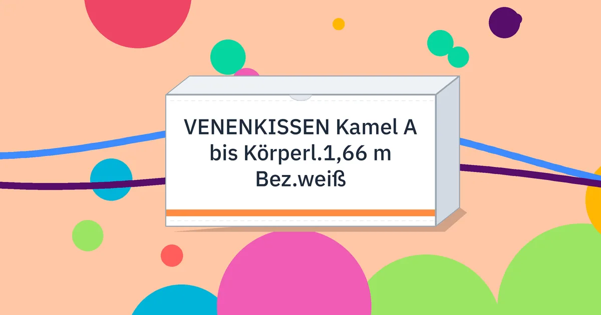 Symbolbild: Packung mit der Aufschrift VENENKISSEN Kamel A bis Körperl.1,66 m Bez.weiß (PZN 00634696) – Verfügbarkeit und Bezug in Apotheken in Frankfurt am Main