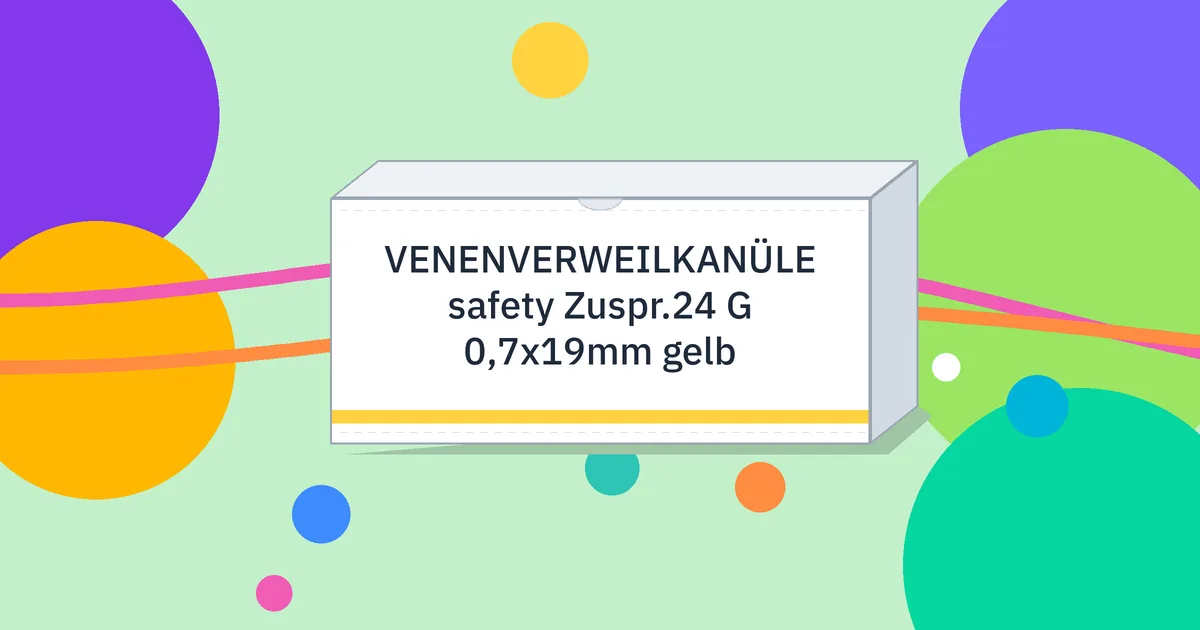 Symbolbild: Packung mit der Aufschrift VENENVERWEILKANÜLE safety Zuspr.24 G 0,7x19mm gelb (PZN 18717738) – Verfügbarkeit und Bezug in Apotheken in Frankfurt am Main