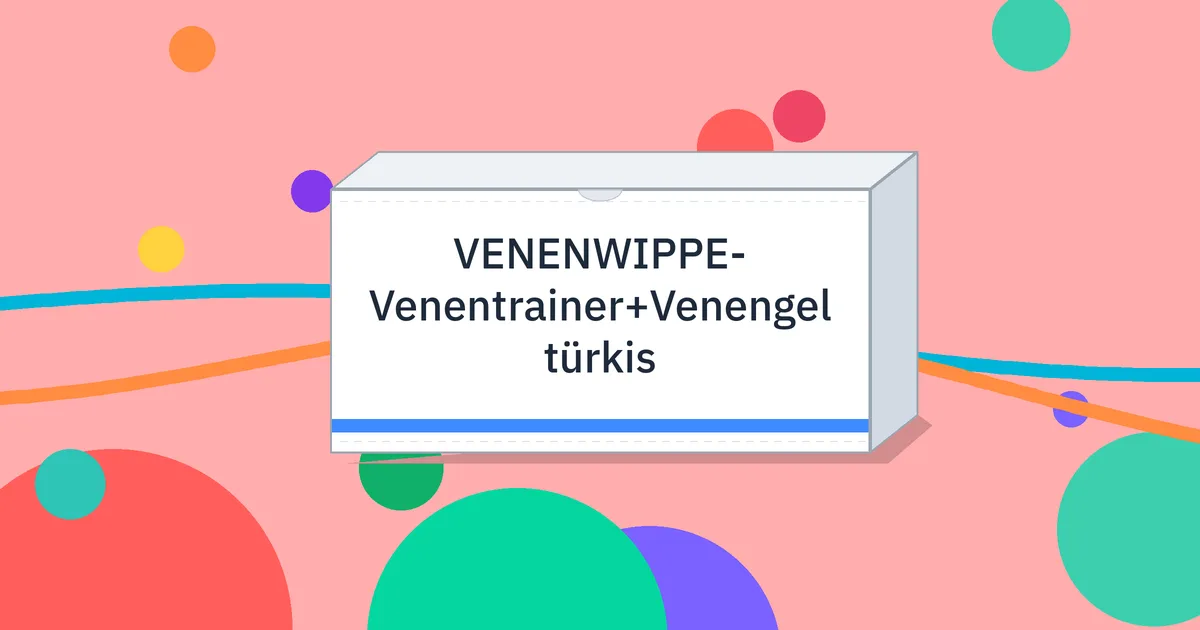 Symbolbild: Packung mit der Aufschrift VENENWIPPE-Venentrainer+Venengel türkis (PZN 11868983) – Verfügbarkeit und Bezug in Apotheken in Frankfurt am Main