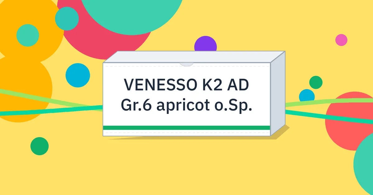 Symbolbild: Packung mit der Aufschrift VENESSO K2 AD Gr.6 apricot o.Sp. (PZN 03259827) – Verfügbarkeit und Bezug in Apotheken in Frankfurt am Main