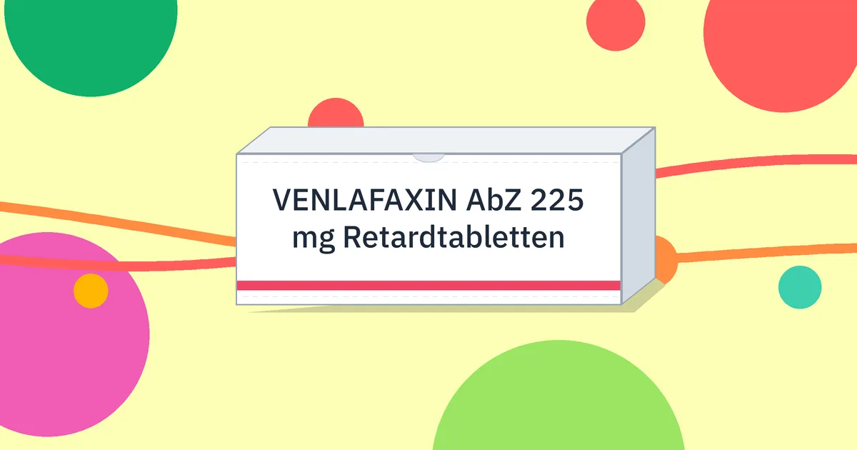Symbolbild: Packung mit der Aufschrift VENLAFAXIN AbZ 225 mg Retardtabletten (PZN 01716114) – Verfügbarkeit und Bezug in Apotheken in Frankfurt am Main