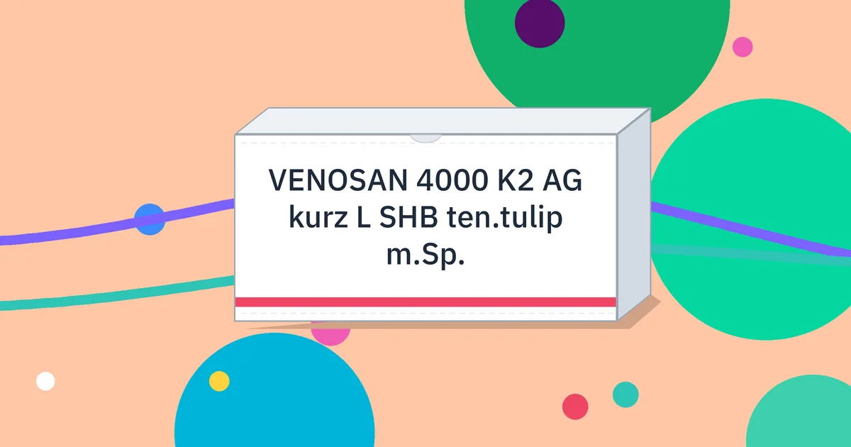 Symbolbild: Packung mit der Aufschrift VENOSAN 4000 K2 AG kurz L SHB ten.tulip m.Sp. (PZN 19154556) – Verfügbarkeit und Bezug in Apotheken in Frankfurt am Main