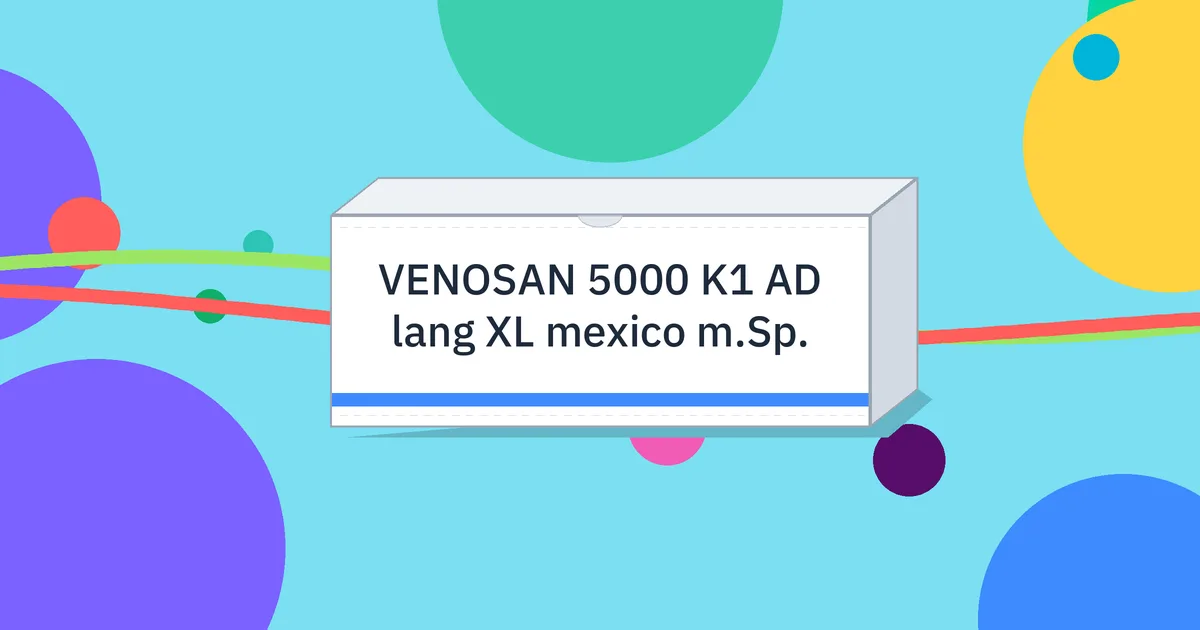 Symbolbild: Packung mit der Aufschrift VENOSAN 5000 K1 AD lang XL mexico m.Sp. (PZN 14429161) – Verfügbarkeit und Bezug in Apotheken in Frankfurt am Main