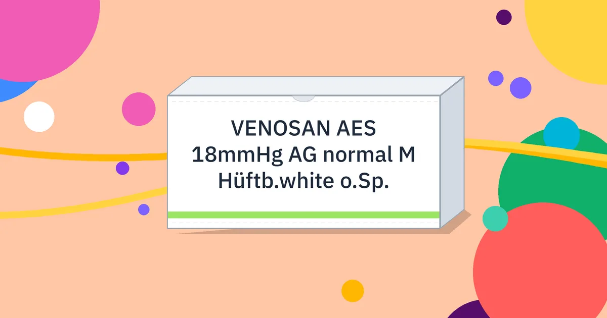 Symbolbild: Packung mit der Aufschrift VENOSAN AES 18mmHg AG normal M Hüftb.white o.Sp. (PZN 15323393) – Verfügbarkeit und Bezug in Apotheken in Frankfurt am Main