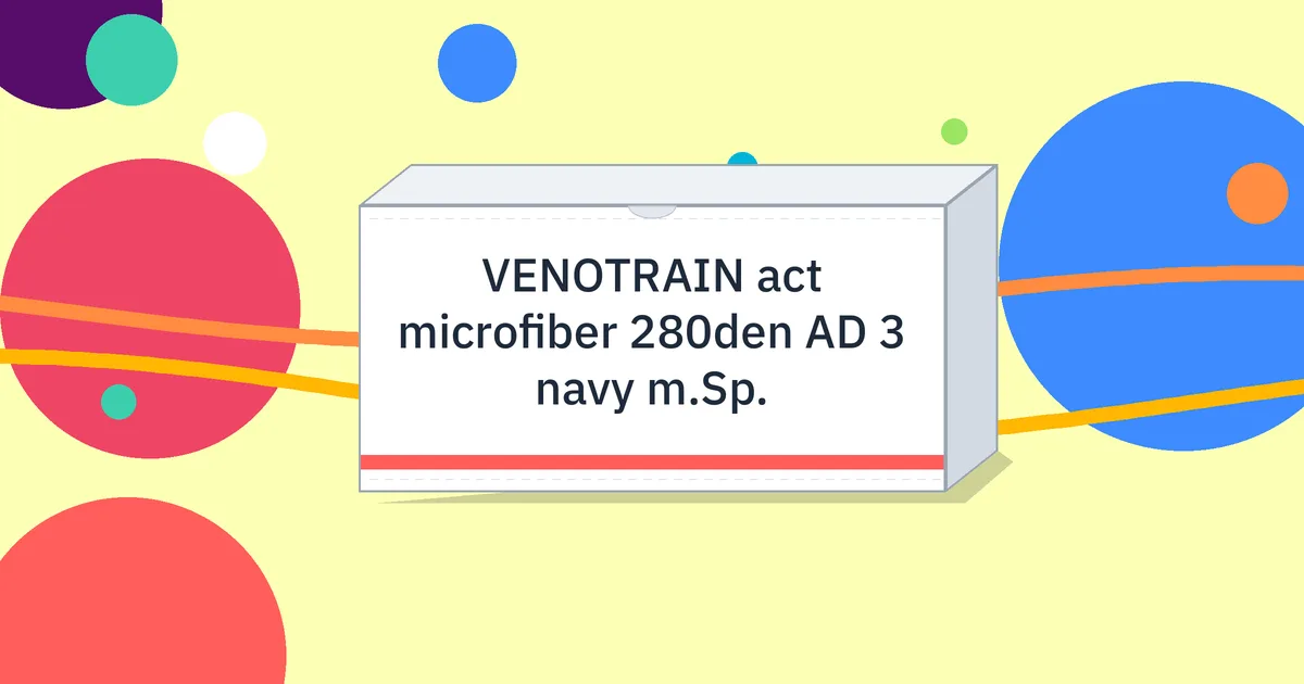 Symbolbild: Packung mit der Aufschrift VENOTRAIN act microfiber 280den AD 3 navy m.Sp. (PZN 16209446) – Verfügbarkeit und Bezug in Apotheken in Frankfurt am Main