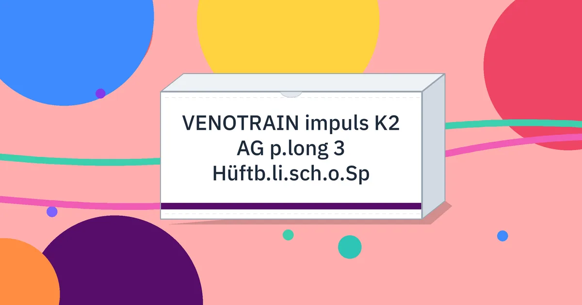 Symbolbild: Packung mit der Aufschrift VENOTRAIN impuls K2 AG p.long 3 Hüftb.li.sch.o.Sp (PZN 10295203) – Verfügbarkeit und Bezug in Apotheken in Frankfurt am Main